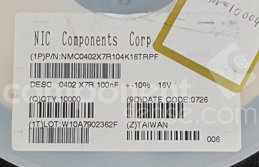 NMC0402X7R104K16TRPF NIC Components Corp. | Component Sense
