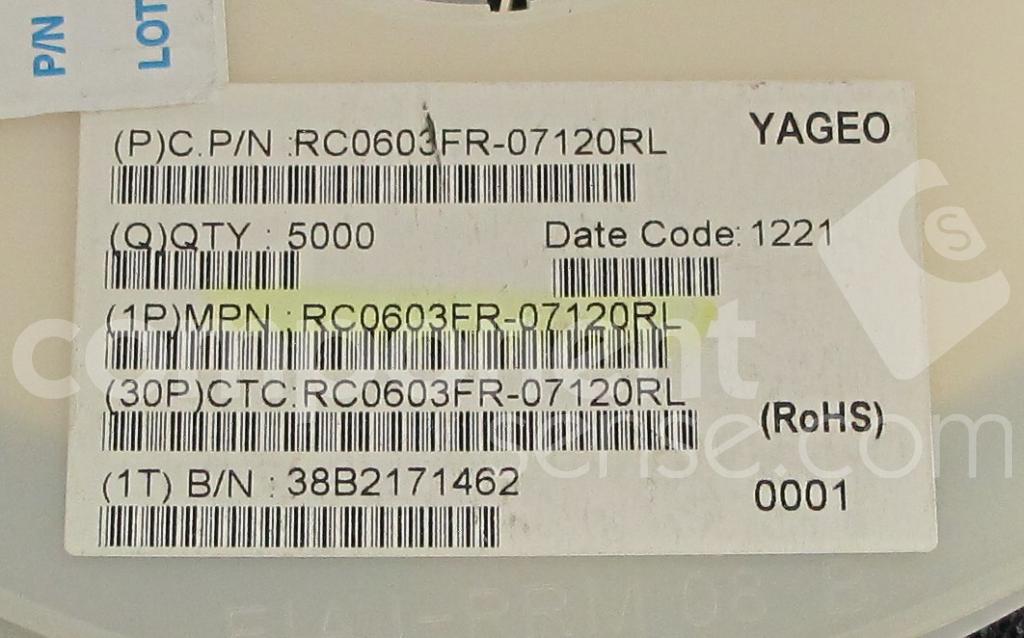 RC0603FR-07120RL Yageo Phycomp, Unknown, Yageo | Component Sense