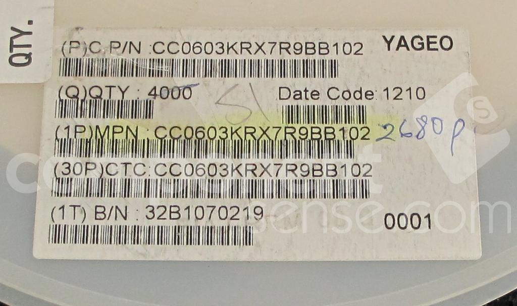 CC0603KRX7R9BB102 Yageo Phycomp | Component Sense