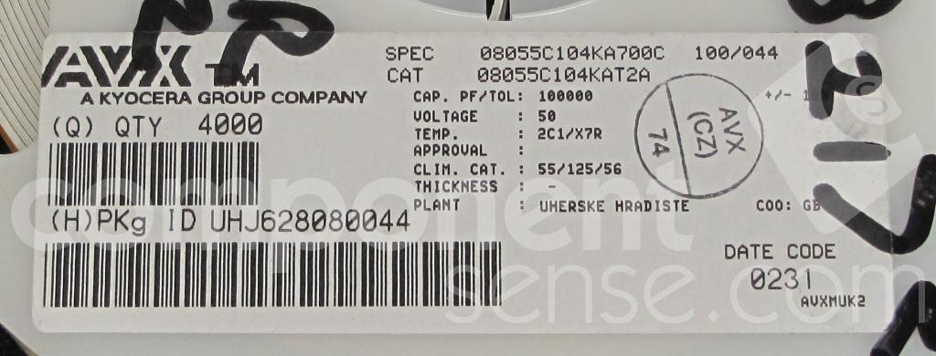 08055C104KAT2A AVX Kyocera Corporation, AVX Corporation, Unknown ...