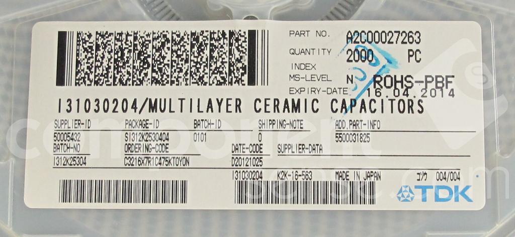 C3216X7R1C475KT0Y0N TDK | Component Sense