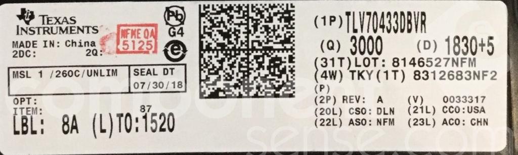 TLV70433DBVR Texas Instruments, Unknown | Component Sense