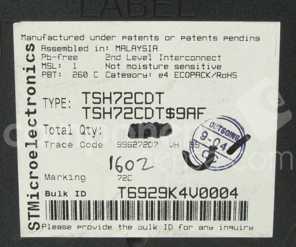 TSH72CDT STMicroelectronics | Component Sense