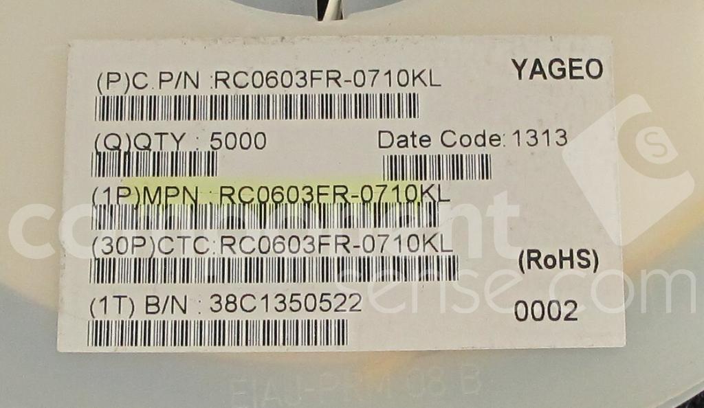 RC0603FR-0710KL Yageo Phycomp, Yageo | Component Sense