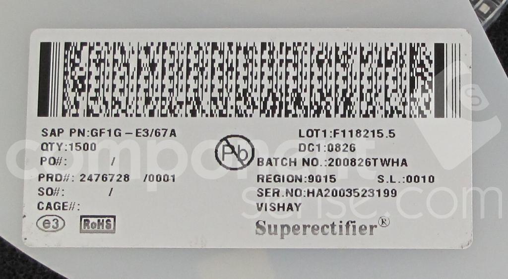 GF1G-E3/67A Vishay Intertechnology, Inc., Vishay | Component Sense