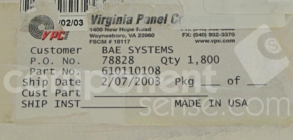 610110108 Virginia Panel Corporation | Component Sense