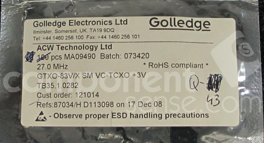 GTXO-83V/X 27MHZ Golledge Electronics | Component Sense