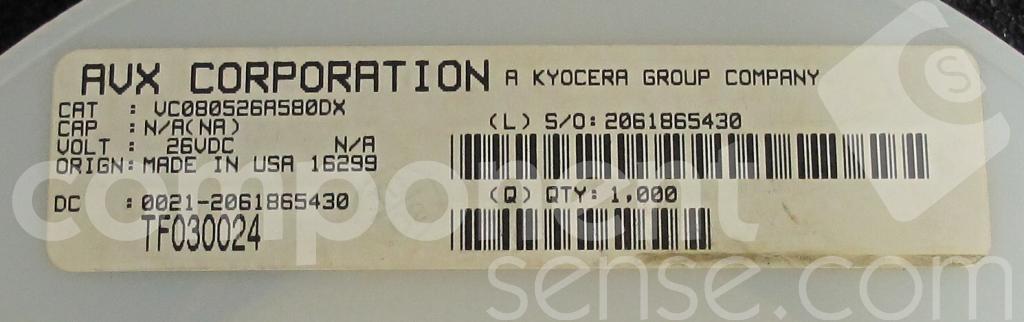 VC080526A580DX AVX Kyocera Corporation | Component Sense