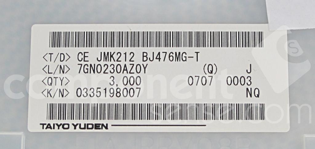 JMK212BJ476MGT Taiyo Yuden | Component Sense