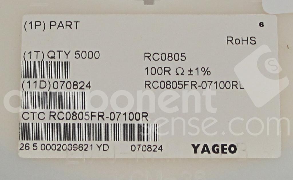 RC0805FR-07100RL Yageo, Unknown | Component Sense