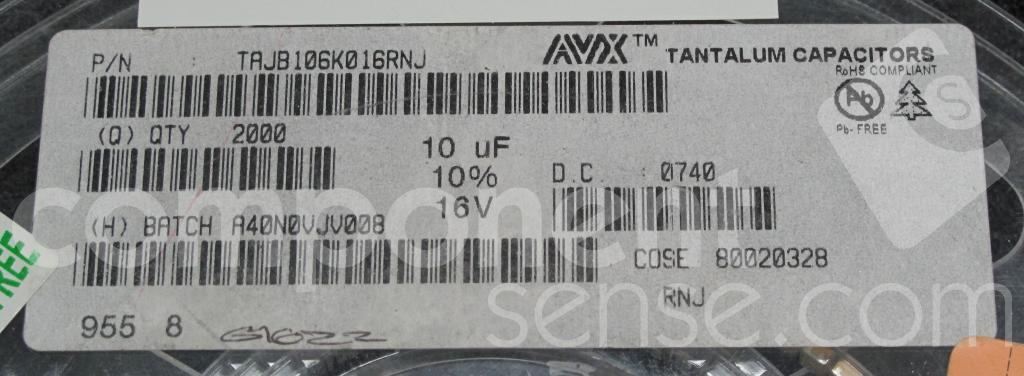 TAJB106K016RNJ AVX Kyocera Corporation, AVX Corporation | Component Sense