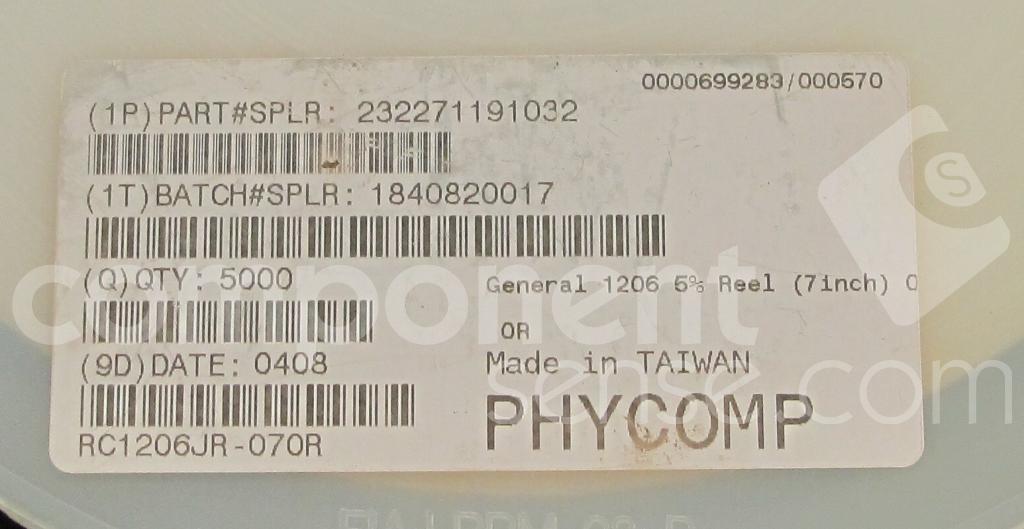 RC1206JR-070R Yageo, Phycomp [MP] (Philips Div) | Component Sense