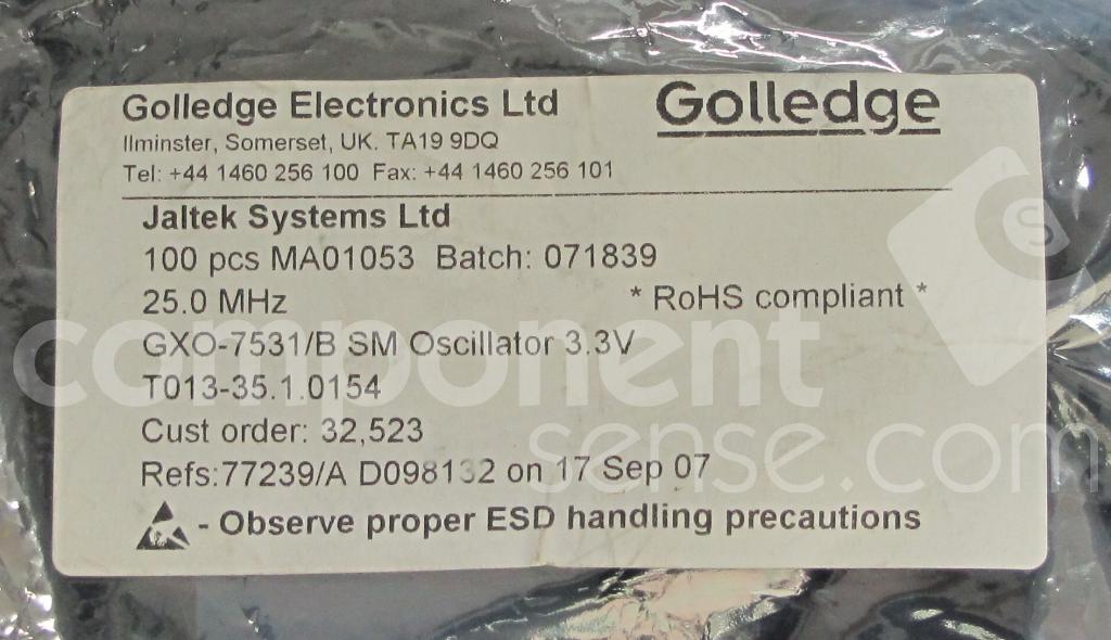 GXO-7531/B 25.000MHZ Golledge Electronics | Component Sense